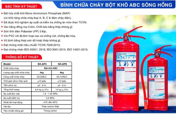 Bình chữa cháy bột abc 8kg 4kg sông hồng giá bao nhiêu