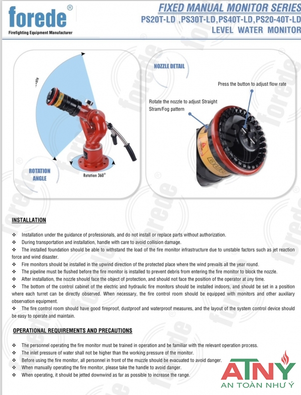 Súng lăng giá Forede phun nước cố định mặt bít DN80 DN100 chỉnh tia