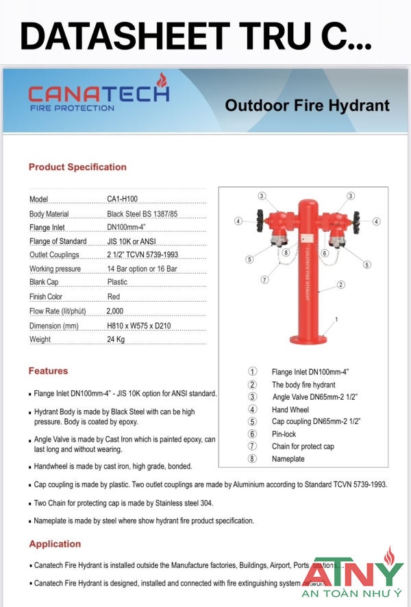 Trụ chữa cháy Canatech DN150-6\\\"model CA3-H150 CA9-H150 DN100-4\\\"